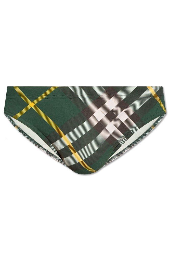 Burberry Check Swim Briefs in Green for Men | Lyst