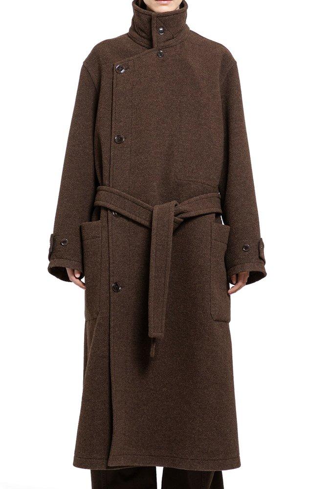 Lemaire Wrapped Belted Coat in Brown | Lyst