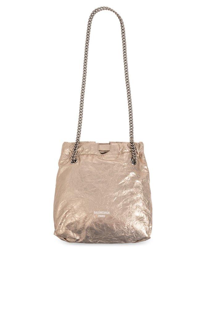 Balenciaga Small Crush Metallic Drawstring Tote Bag in White | Lyst