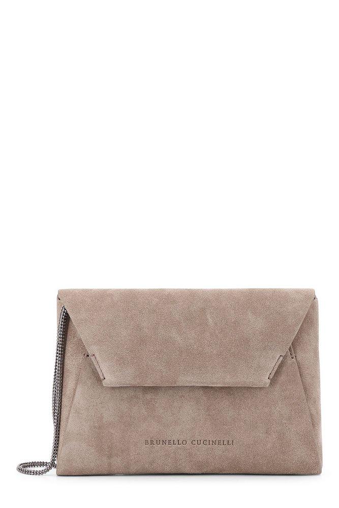 Brunello Cucinelli Logo Debossed Envelope Shoulder Bag in Gray | Lyst