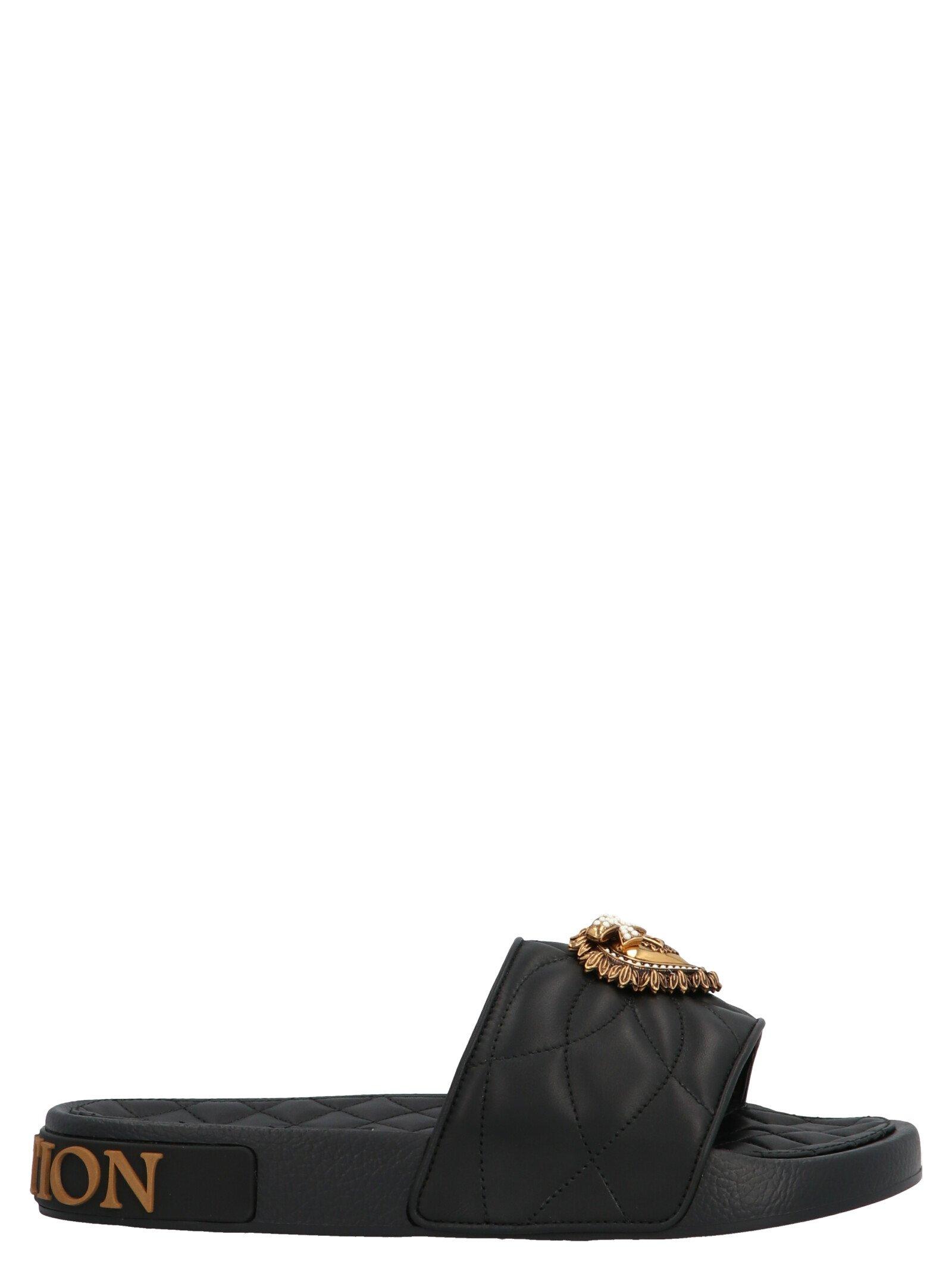 Dolce & Gabbana Devotion Slides In Nappa Leather in Black | Lyst