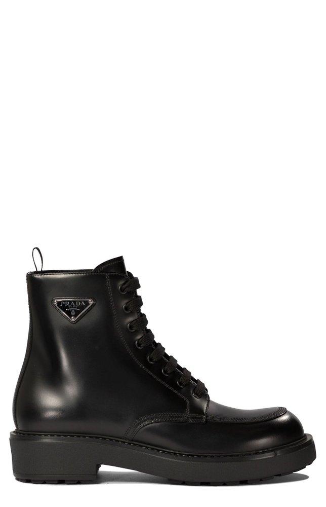 Prada Triangle-Logo Lace-Up Ankle Boots in Black for Men | Lyst