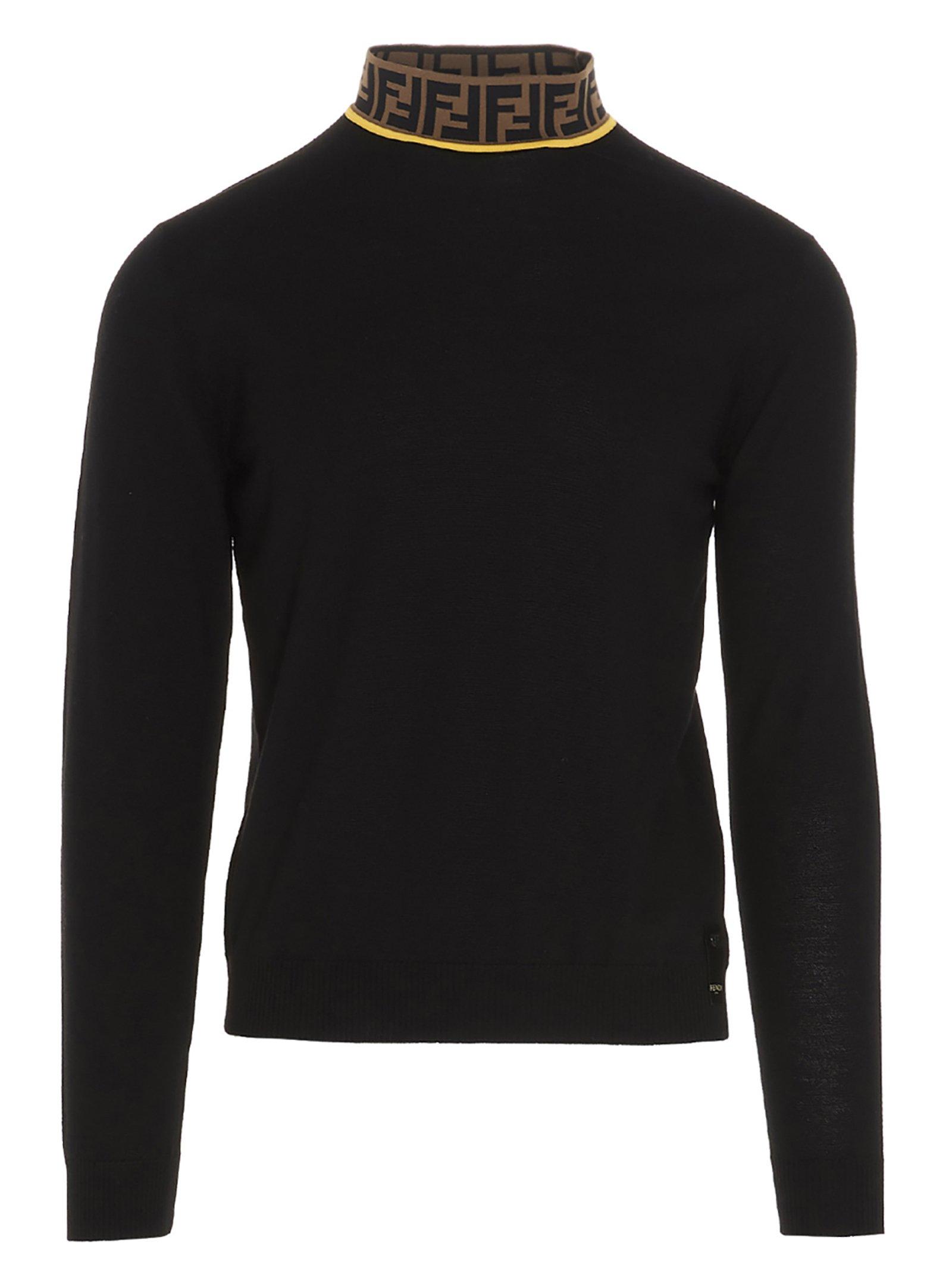 Fendi Wool Monogram Turtleneck Sweater in Black for Men - Lyst