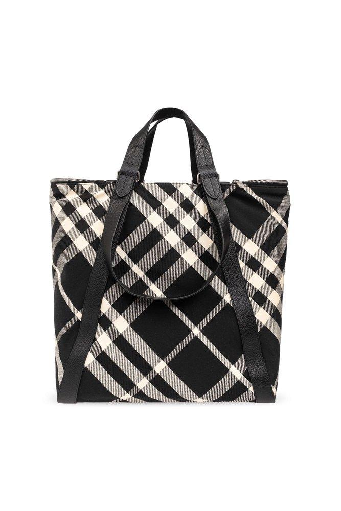 Burberry Shopper Bag With Check Pattern in Black | Lyst