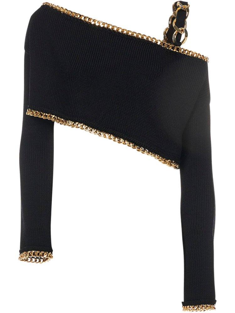 Balmain Chain-link Cropped Knit Top in Black | Lyst