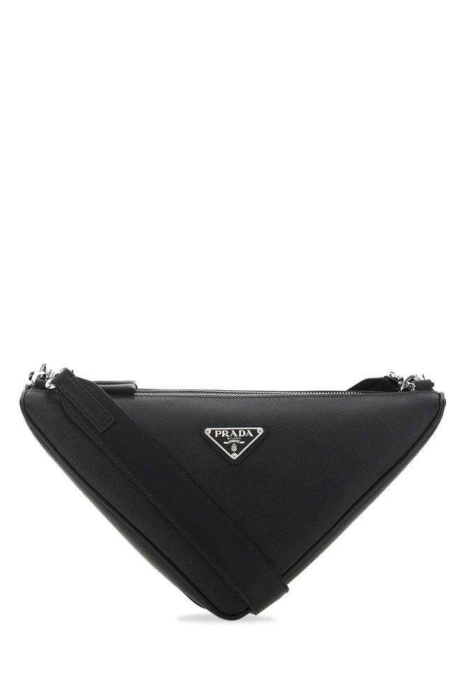 Prada Triangle Logo Plaque Double Messenger Bag in Black for Men | Lyst