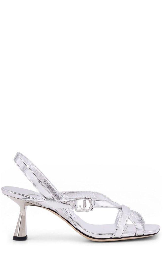 Jimmy Choo Jess Logo Plaque Sandals in White | Lyst