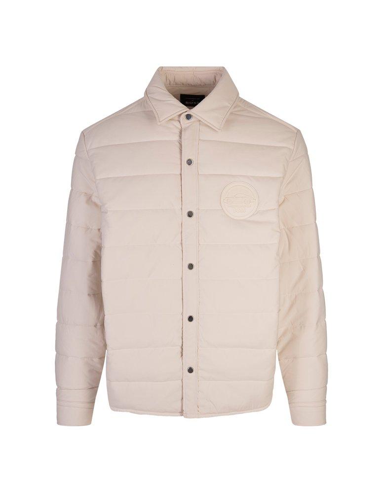 BOSS Logo Patch Puffer Jacket in Natural for Men | Lyst