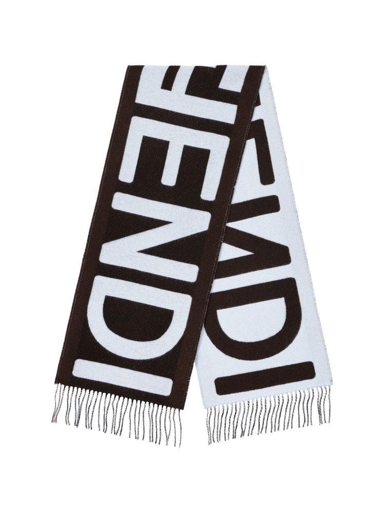 Fendi Mirror Logo Fringed Scarf in White | Lyst
