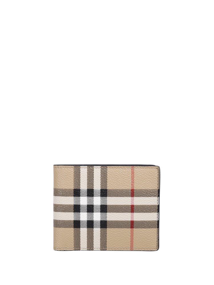 Burberry Checked Logo Printed Bi-Fold Wallet in White for Men | Lyst