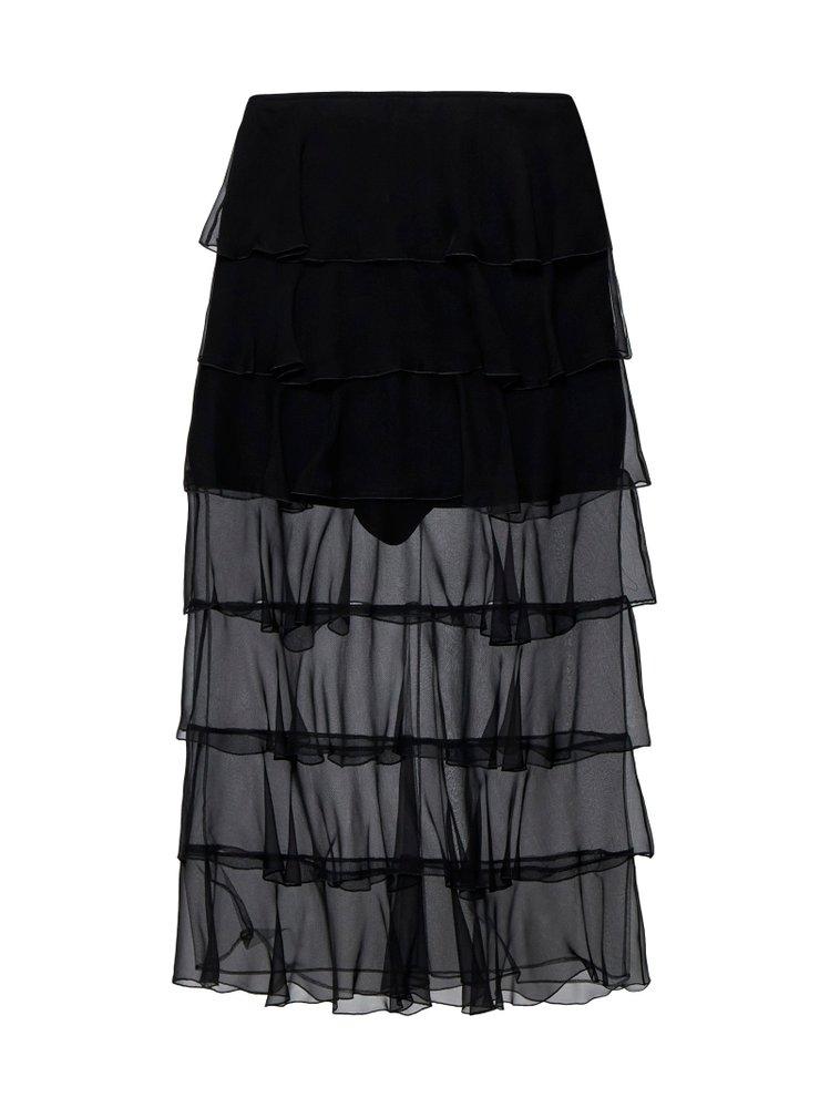 Valentino Ruffled Chiffon Midi Skirt in Black | Lyst