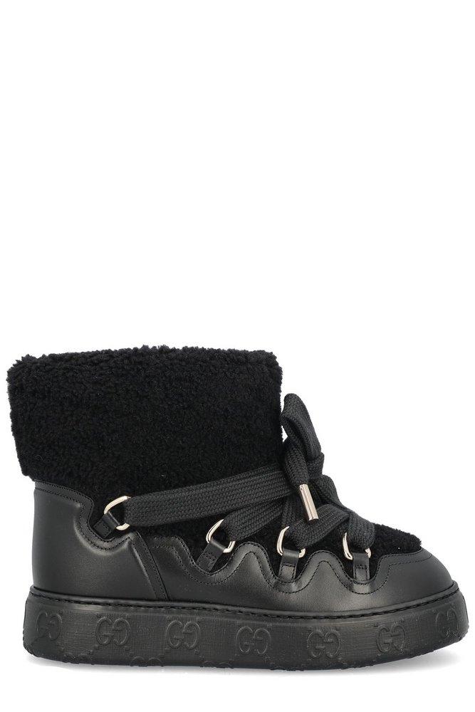 Gucci Faux-Shearling Round Toe Ankle Boots in Black | Lyst