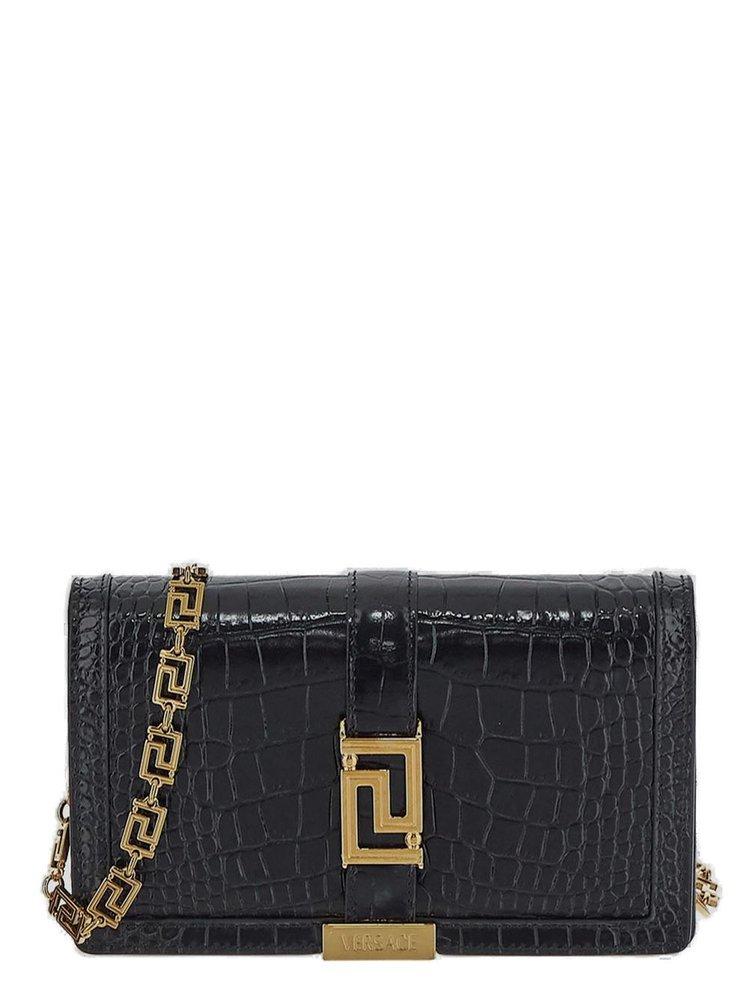 Versace Embossed Goddess Chain-Linked Shoulder Bag in Black | Lyst