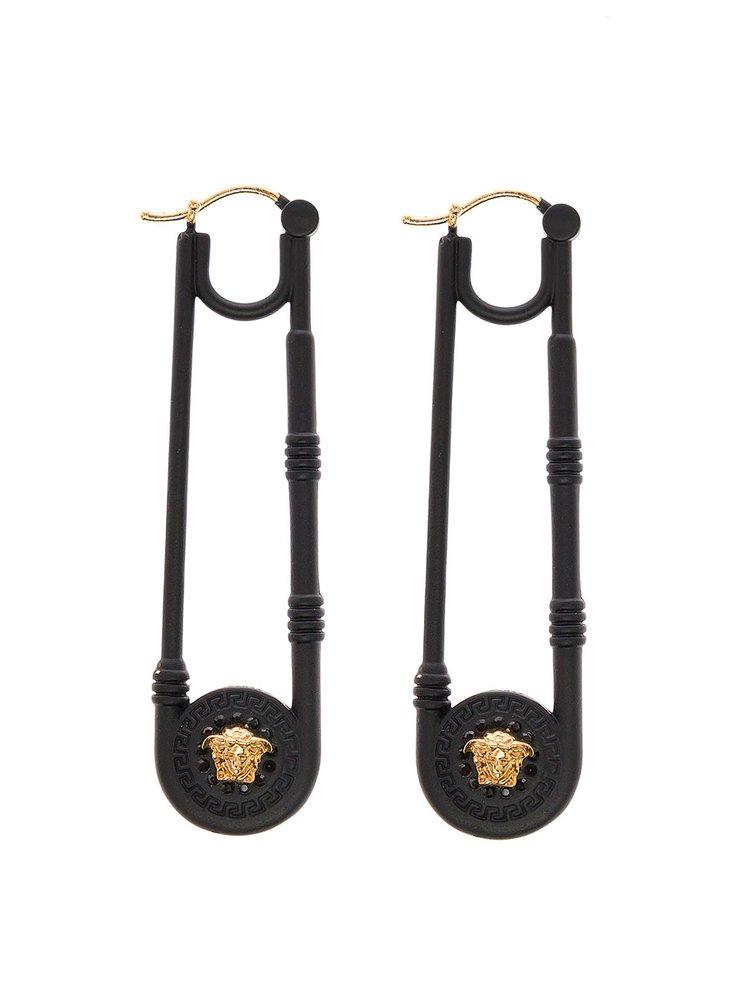 Versace Woman's Safety Pin Black Earrings | Lyst