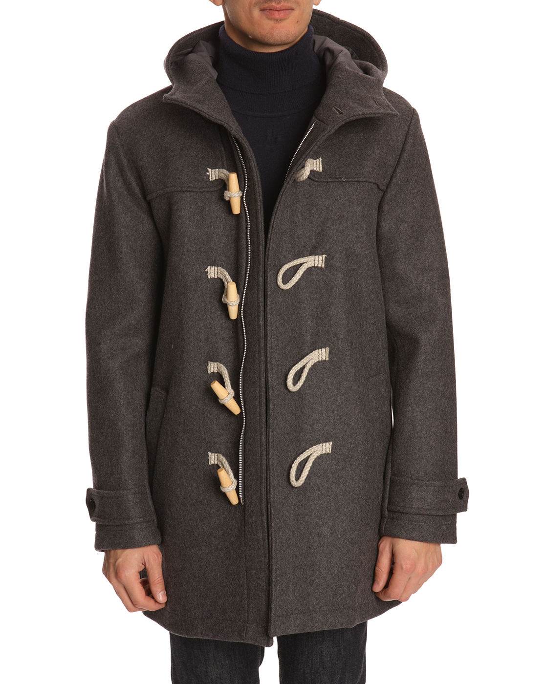Menlook Label Grey Wool Duffle Coat In Gray For Men Grey Lyst