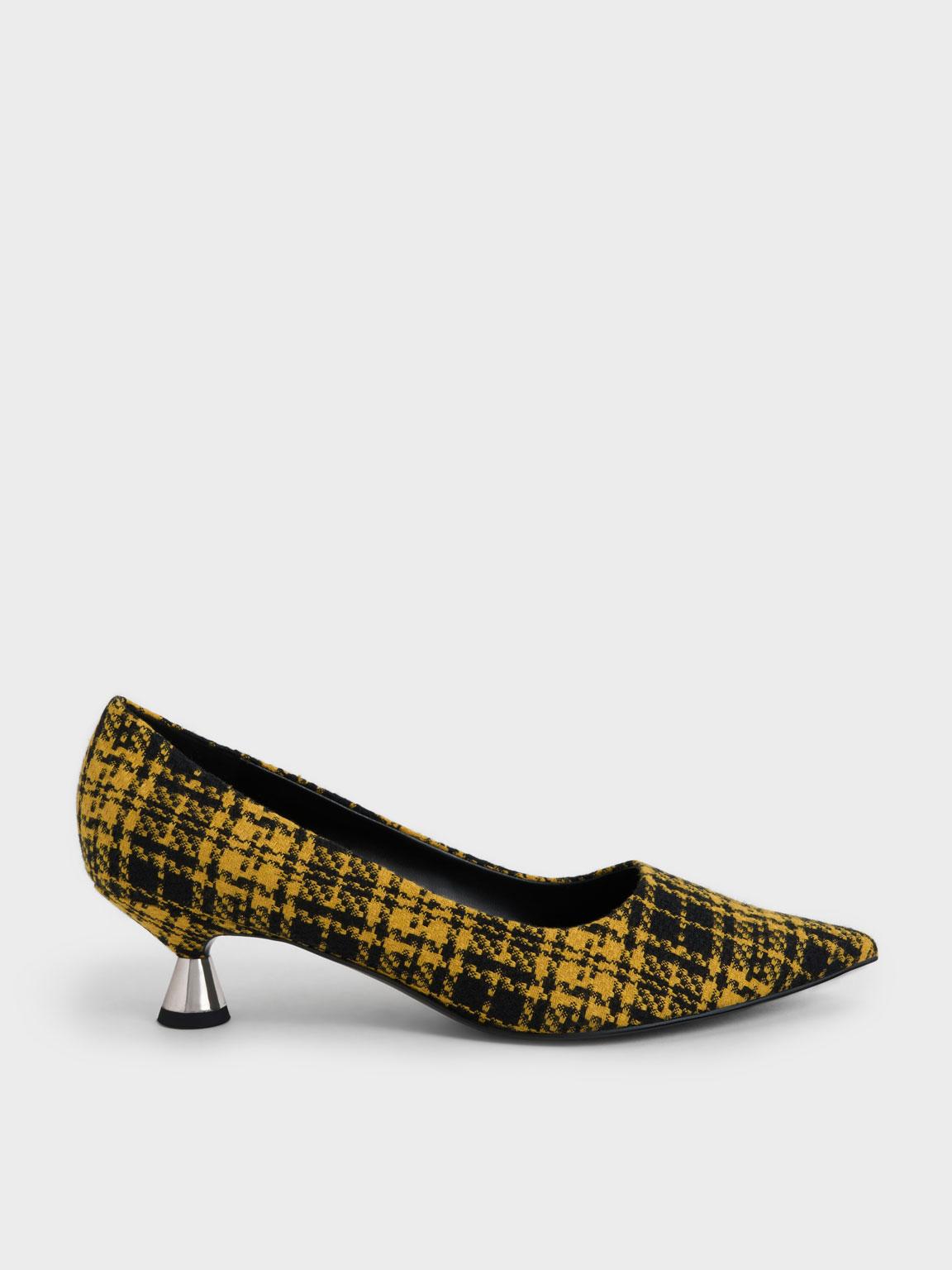 Charles & Keith Checkered Spool Heel Pumps in Yellow | Lyst