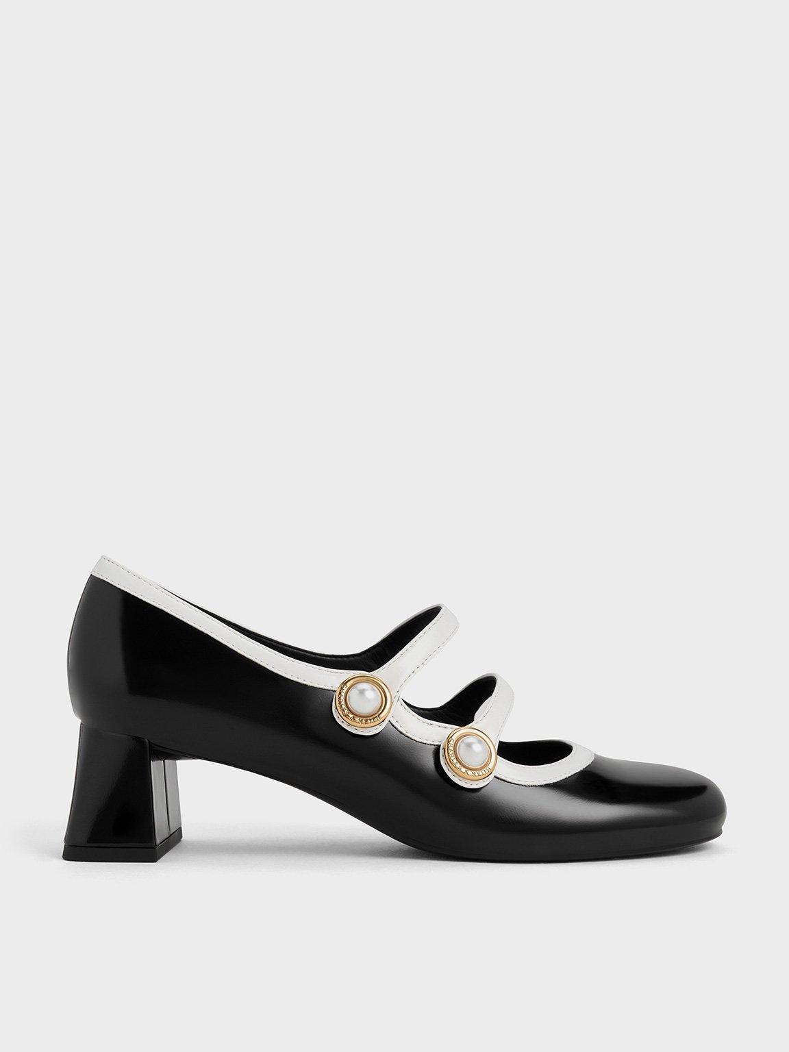 Charles & Keith Pearl-buckle Two-tone Mary Jane Pumps in Black | Lyst