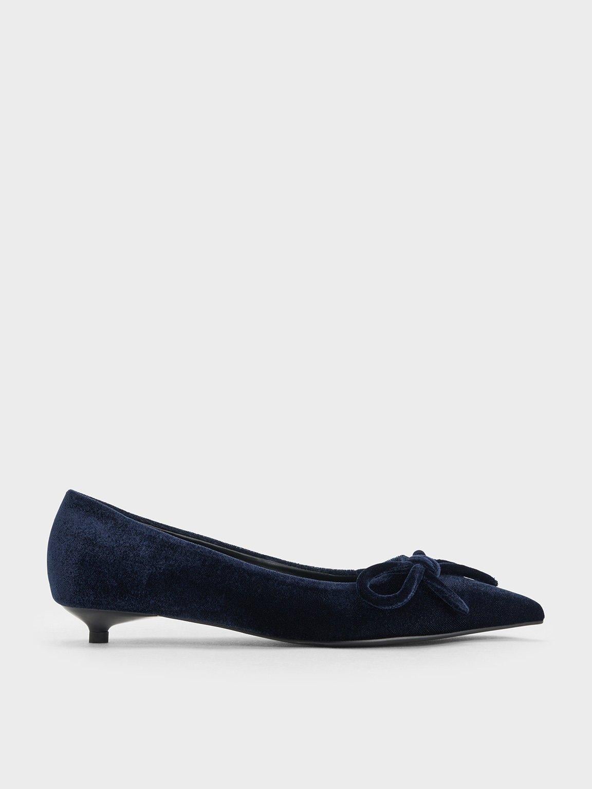Charles & Keith Velvet Bow Pointed-toe Kitten-heel Pumps in Blue | Lyst