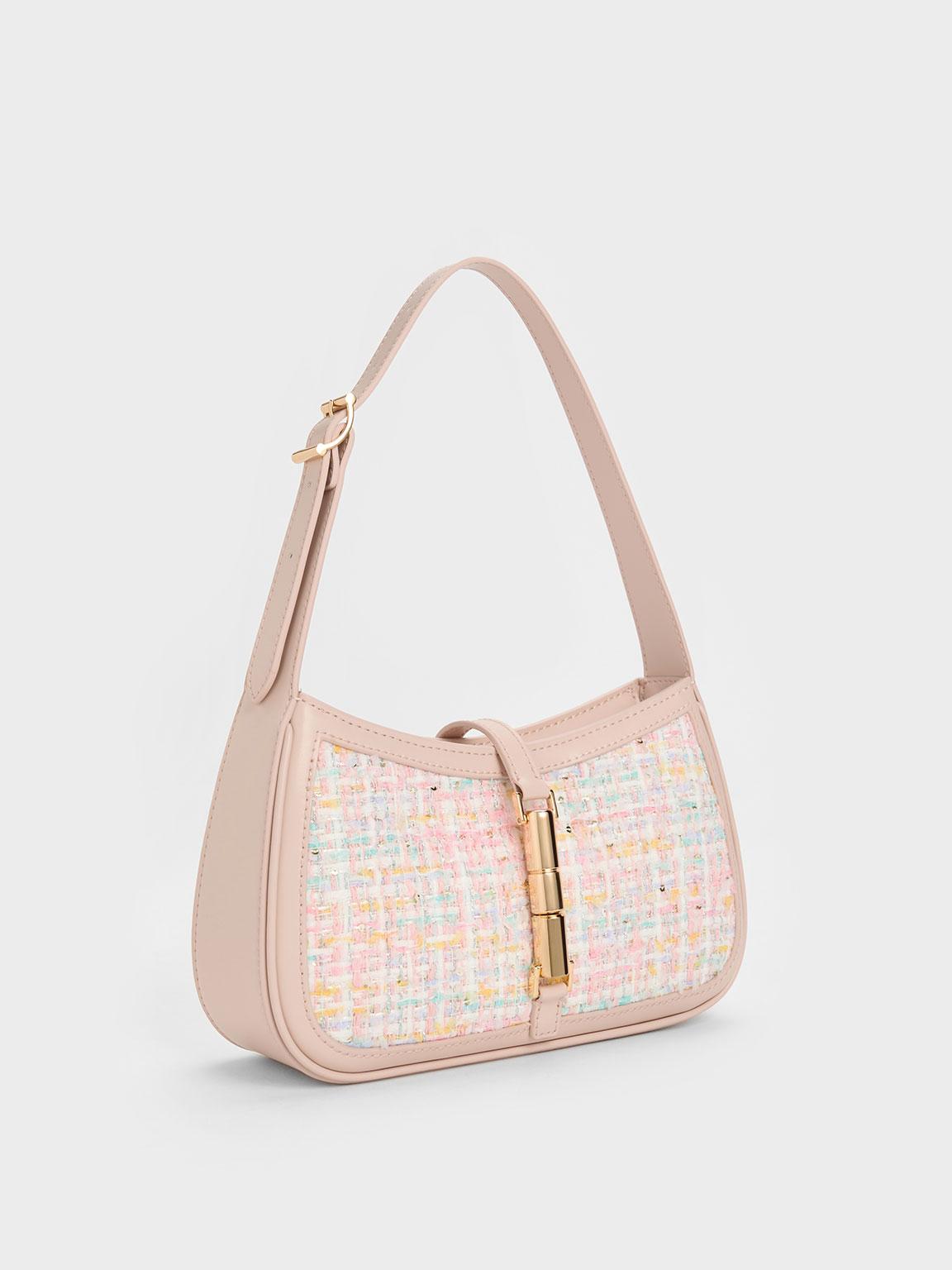 Charles & Keith Cesia Metallic Accent Tweed Shoulder Bag in White | Lyst
