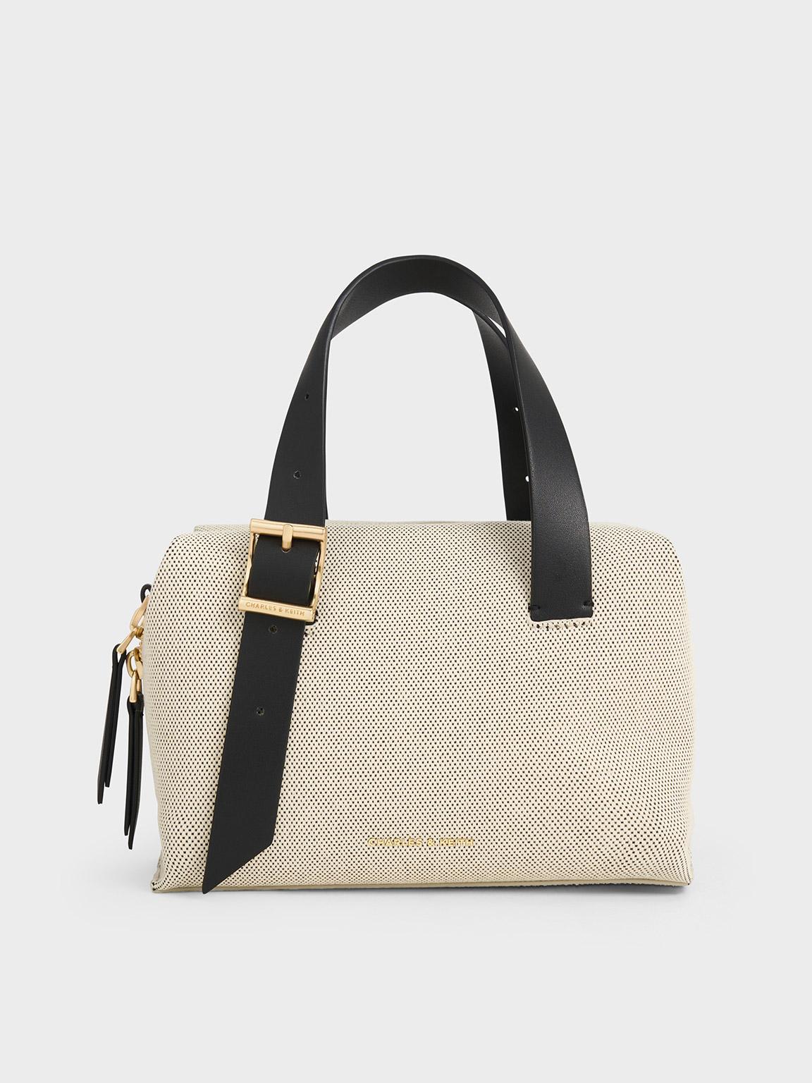 Charles & Keith Marceline Canvas Bowling Bag in Natural | Lyst