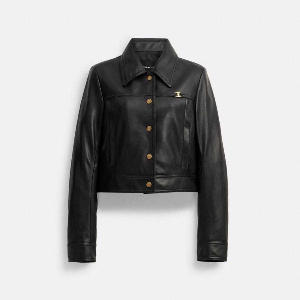 COACH Heritage C Snap Front Shrunken Jacket in Black | Lyst