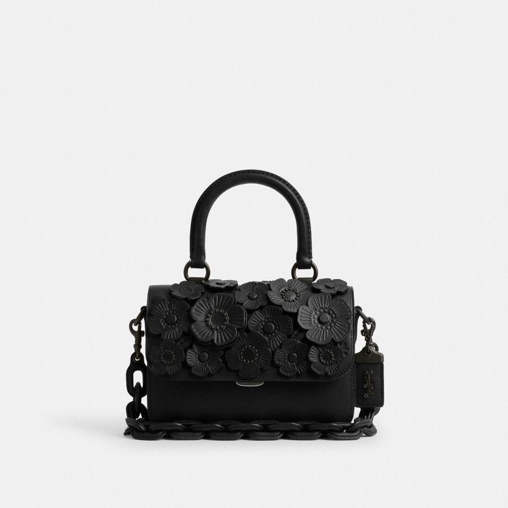 COACH Rogue Top Handle Bag With Tea Rose in Black | Lyst