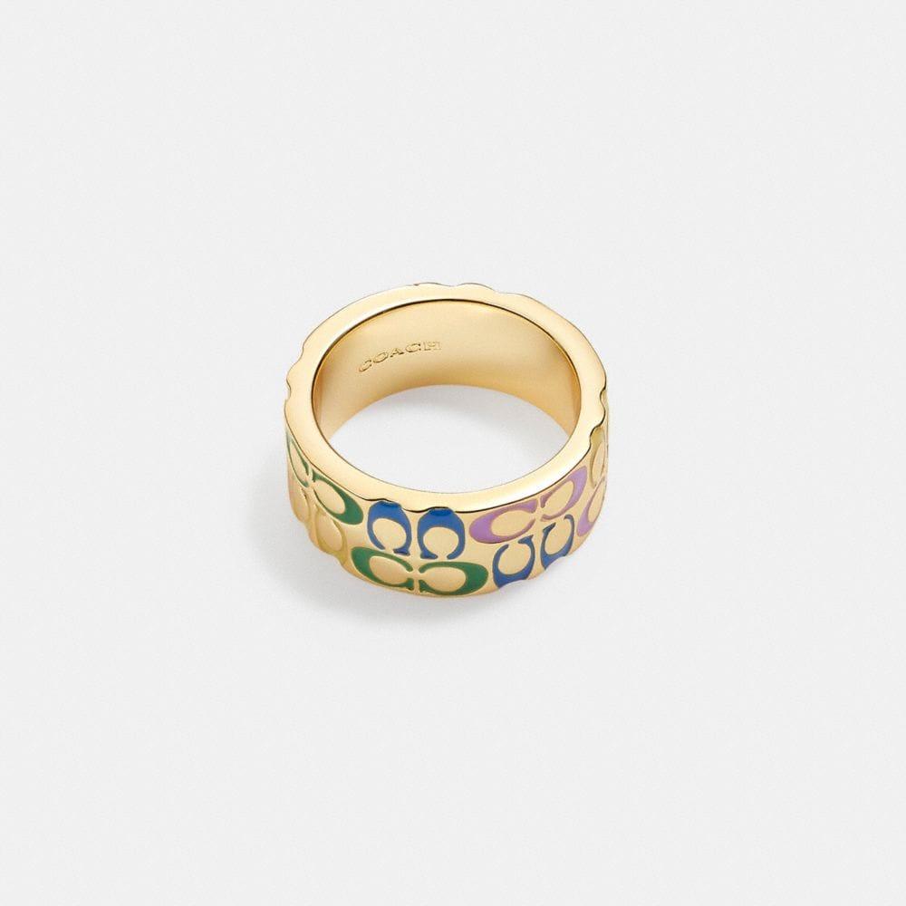 COACH Quilted Signature Enamel Ring in Metallic | Lyst