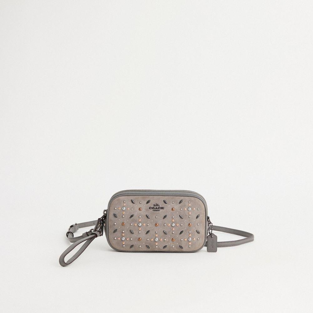 COACH Restored Sadie Crossbody Clutch With Prairie Rivets in Gray | Lyst