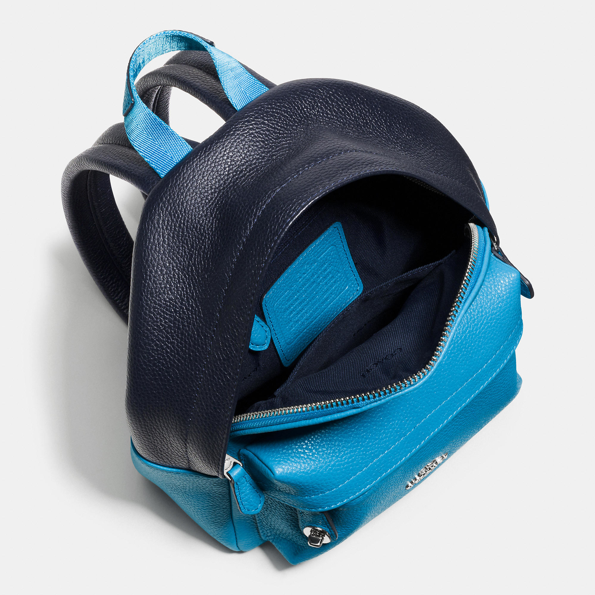 COACH Mini Campus Backpack In Bicolor Leather in Silver/Azure/Navy ...