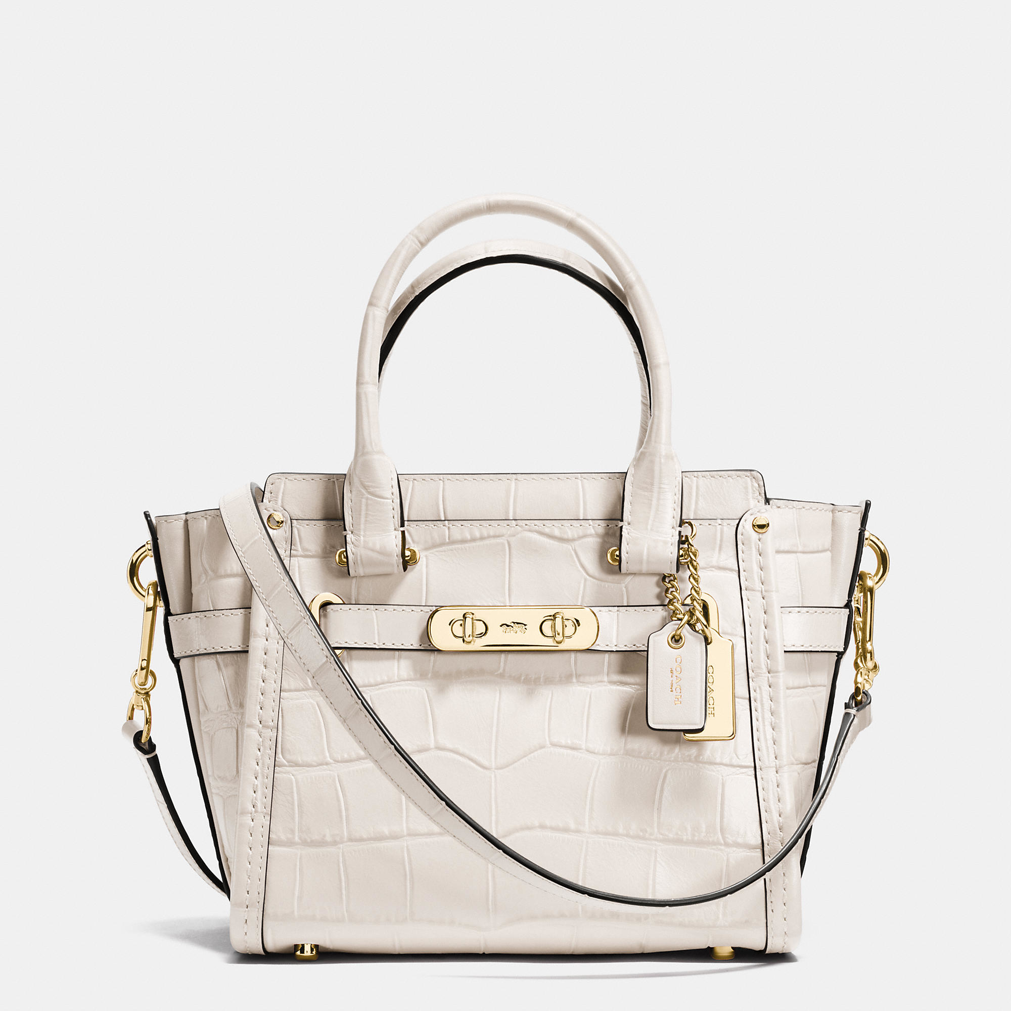 COACH Swagger 21 Carryall In Croc Embossed Leather in Light Gold/Chalk ...