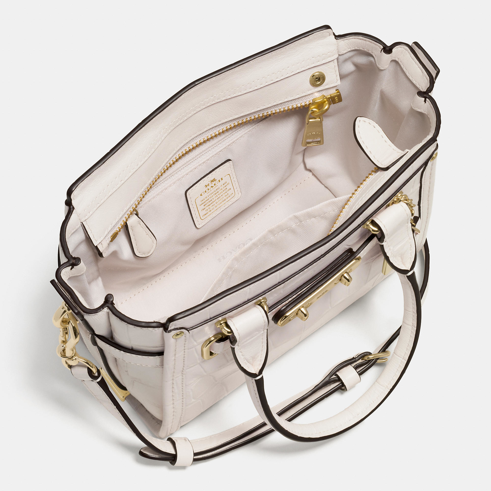 COACH Swagger 21 Carryall In Croc Embossed Leather in Light Gold/Chalk ...