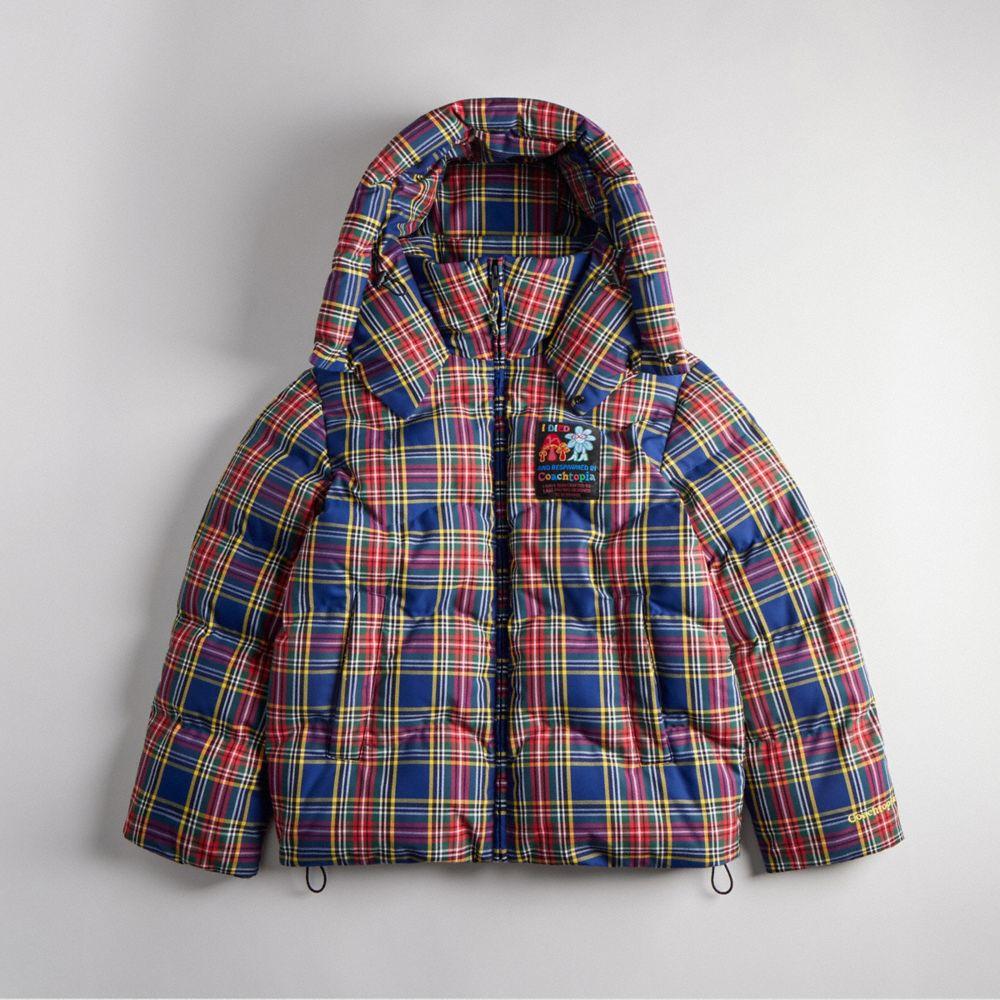 COACH Topia Loop Puffer Jacket With Plaid Quilting in Blue | Lyst