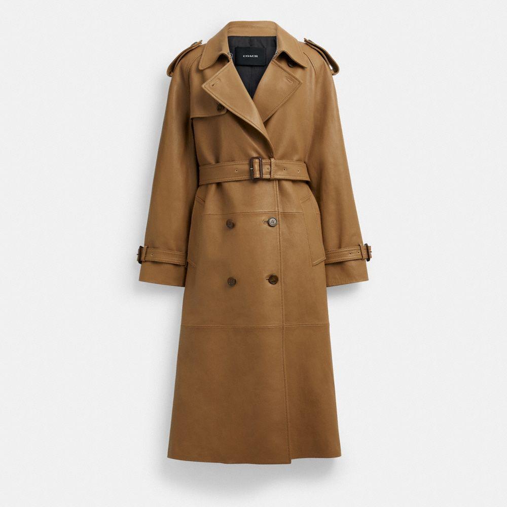 COACH Leather Double Breasted Trench Coat in Brown | Lyst