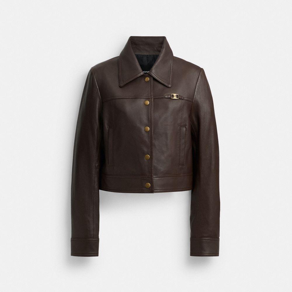 COACH Heritage C Snap Front Shrunken Jacket in Black | Lyst