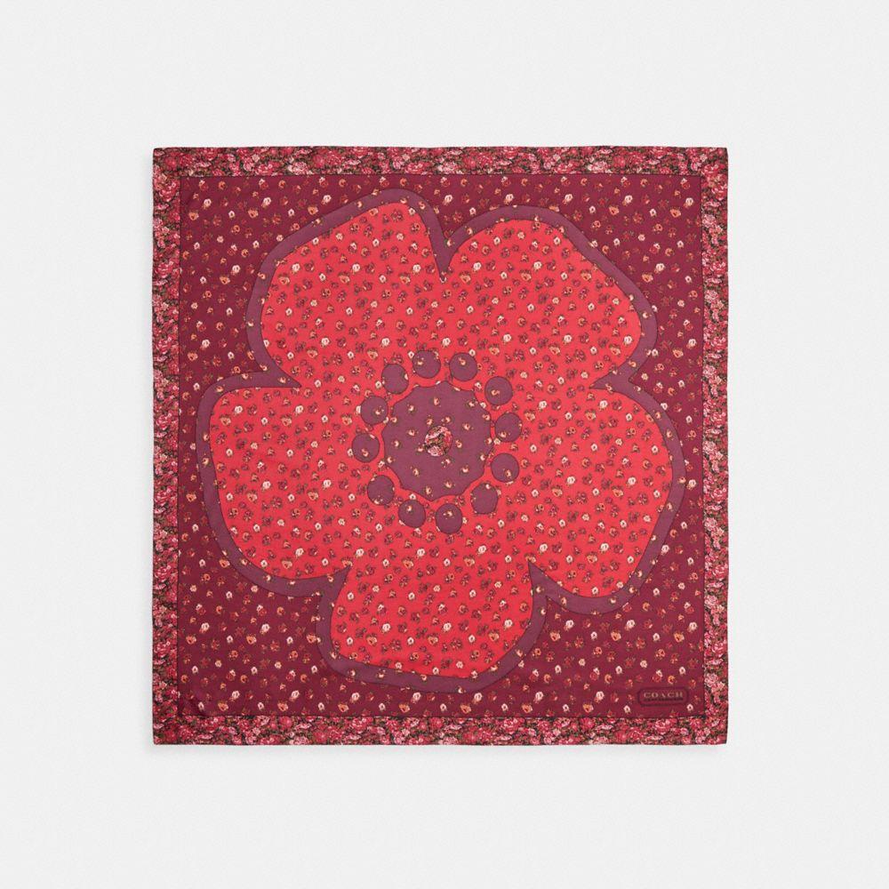 COACH Tea Rose Floral Print Silk Square Scarf in Red | Lyst