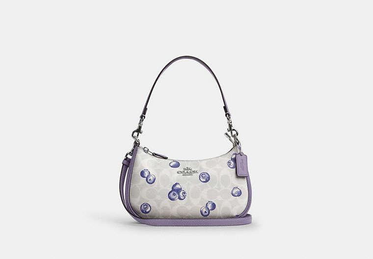 COACH Teri Shoulder Bag With Blueberry Print - Purple | Leather in ...