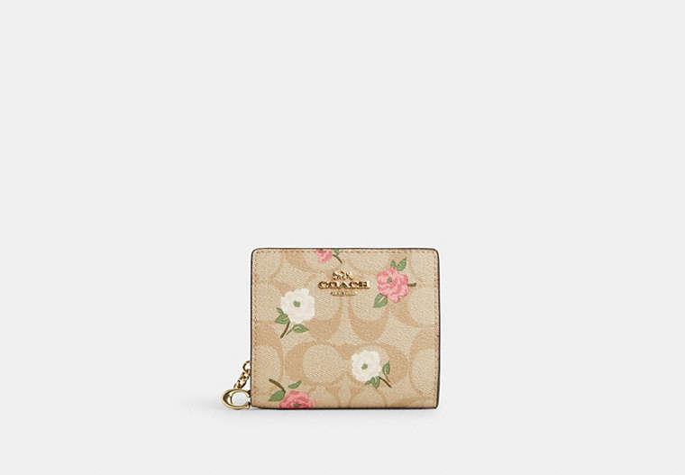 COACH Snap Wallet In Signature Canvas With Floral Print in Black | Lyst