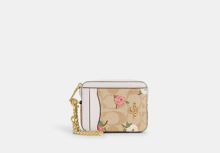 COACH Zip Card Case In Signature Canvas With Floral Print in Black | Lyst