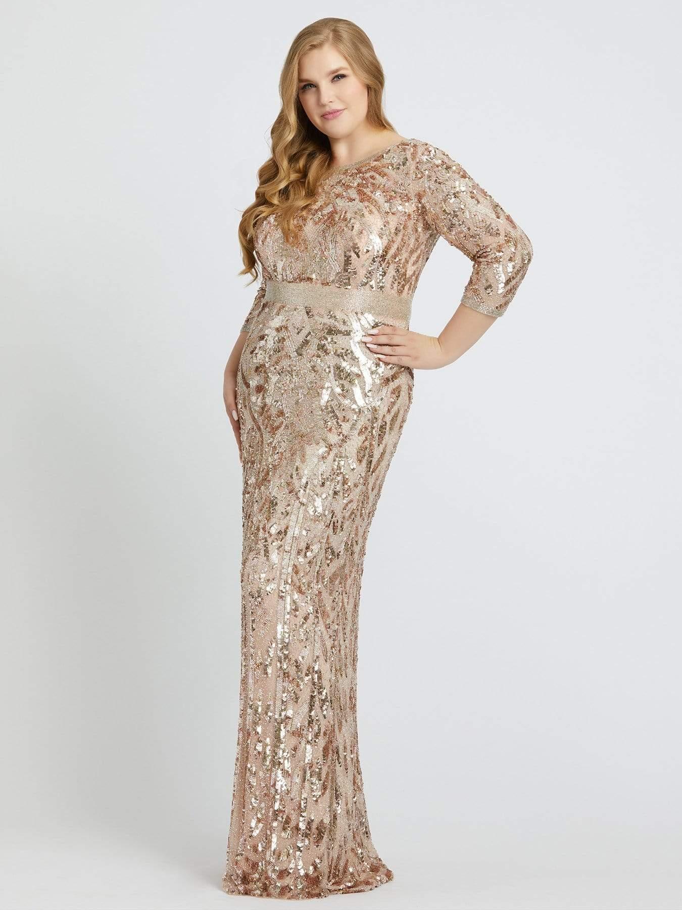 Mac Duggal Synthetic Long Sleeves Sequin Gown Rose Gold In Metallic Lyst