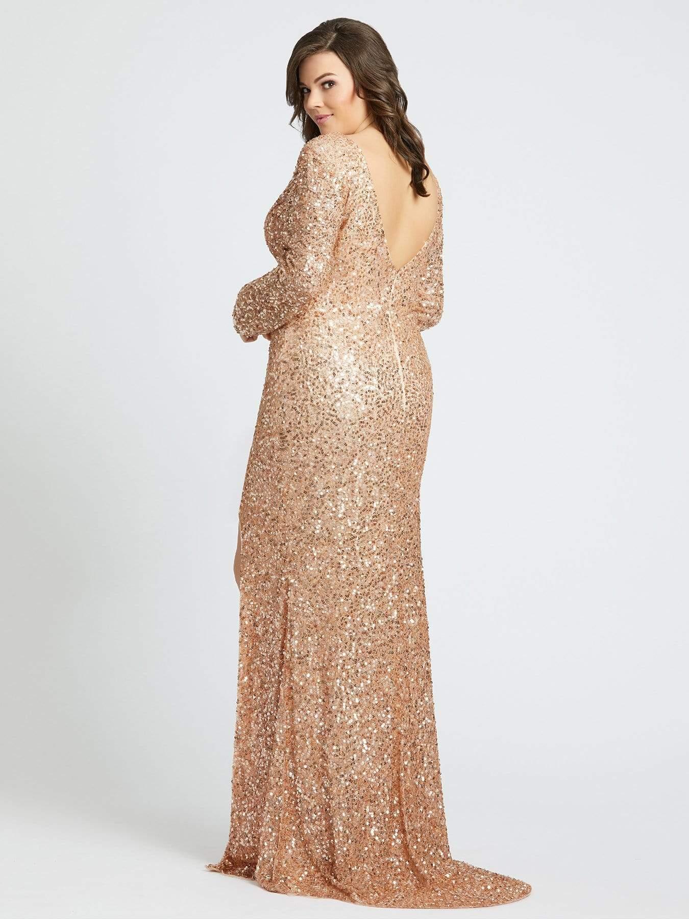 Mac Duggal Synthetic Long Sleeves Sequin Thigh Slit Gown Rose Gold In