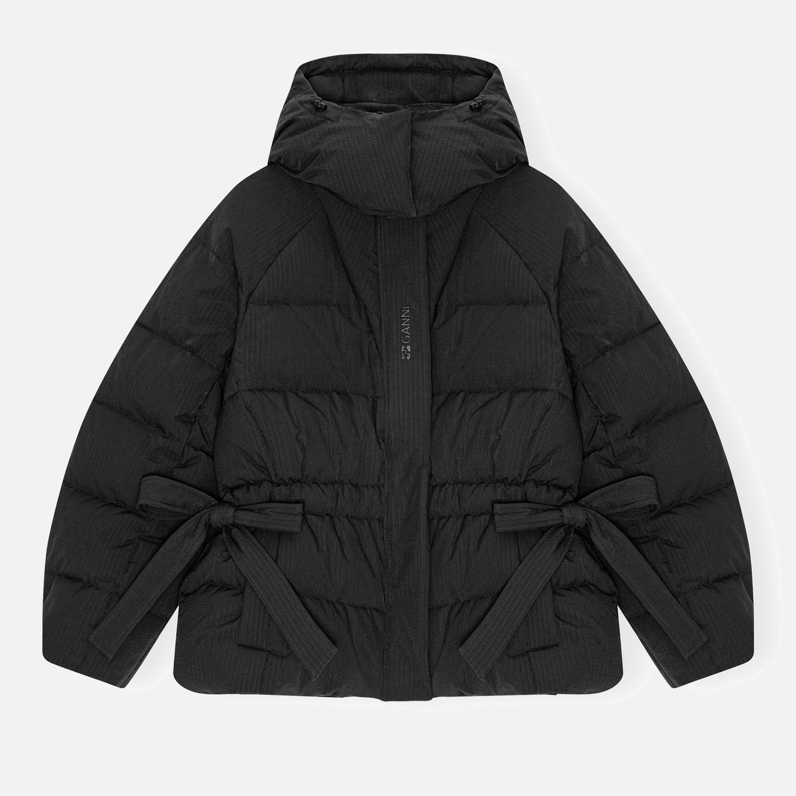 Ganni Tech Oversized Seersucker Shell Puffer Jacket in Black | Lyst