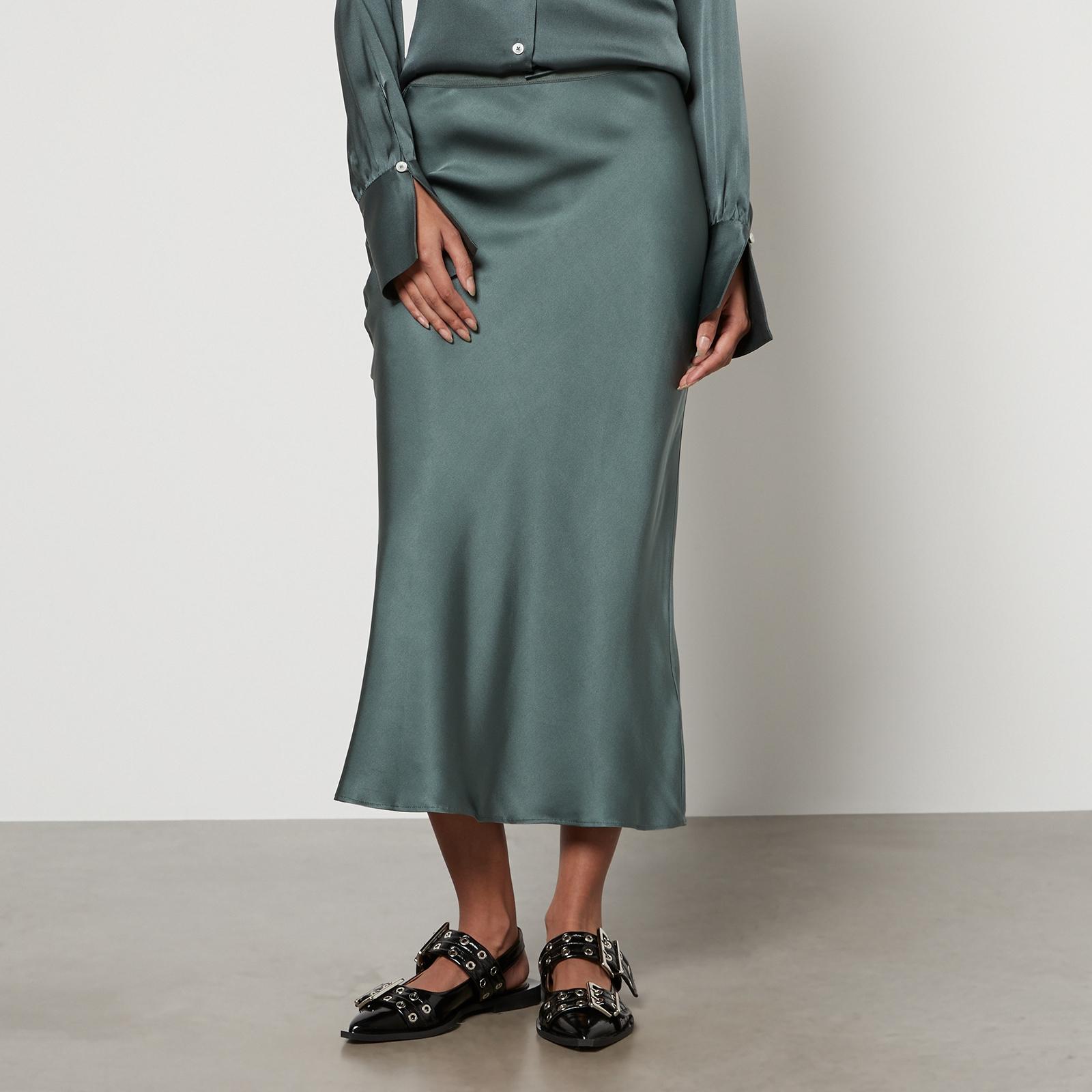Anine Bing Bar Silk-Satin Midi Skirt in Green | Lyst