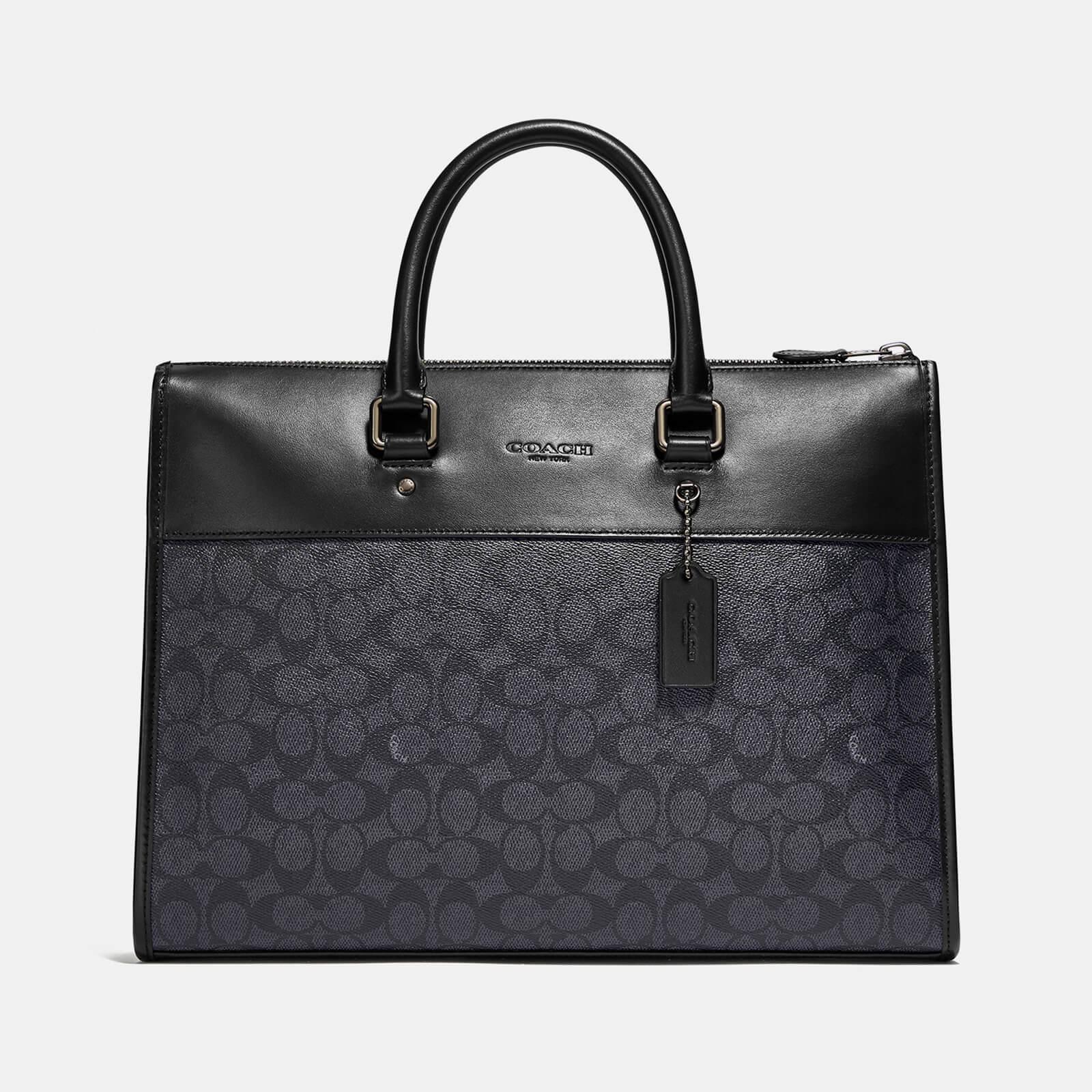 COACH Signature Gotham Folio Canvas Leather Briefcase in Black for Men ...