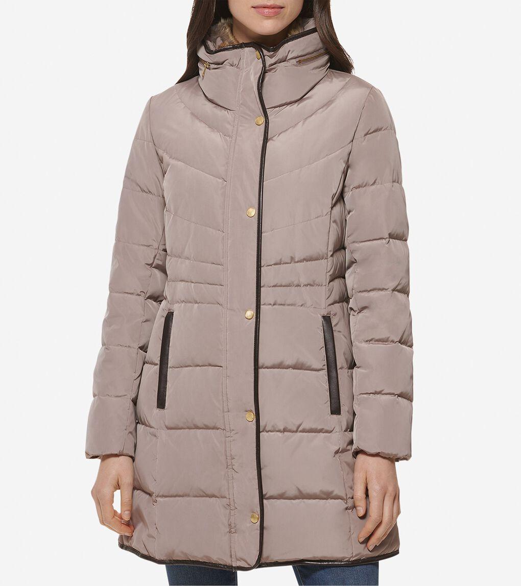 Cole Haan Women's Hidden-hood Puffer Coat in Brown | Lyst