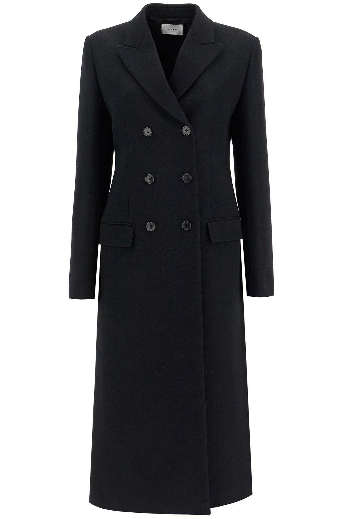 The Row Double-Breasted Wool Twill Long Coat in Black | Lyst