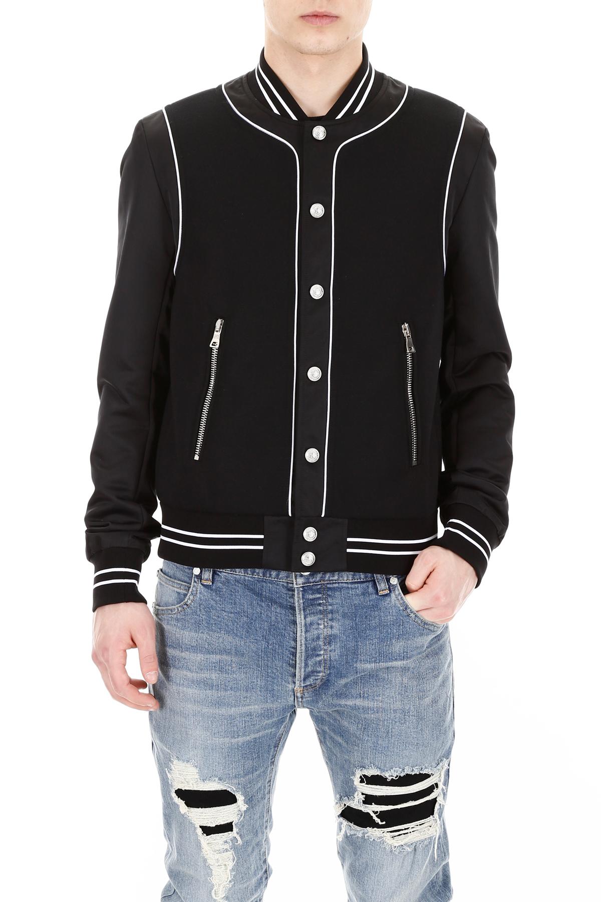 Balmain Neoprene Bomber Jacket With Logo Print in Black,White (Black ...