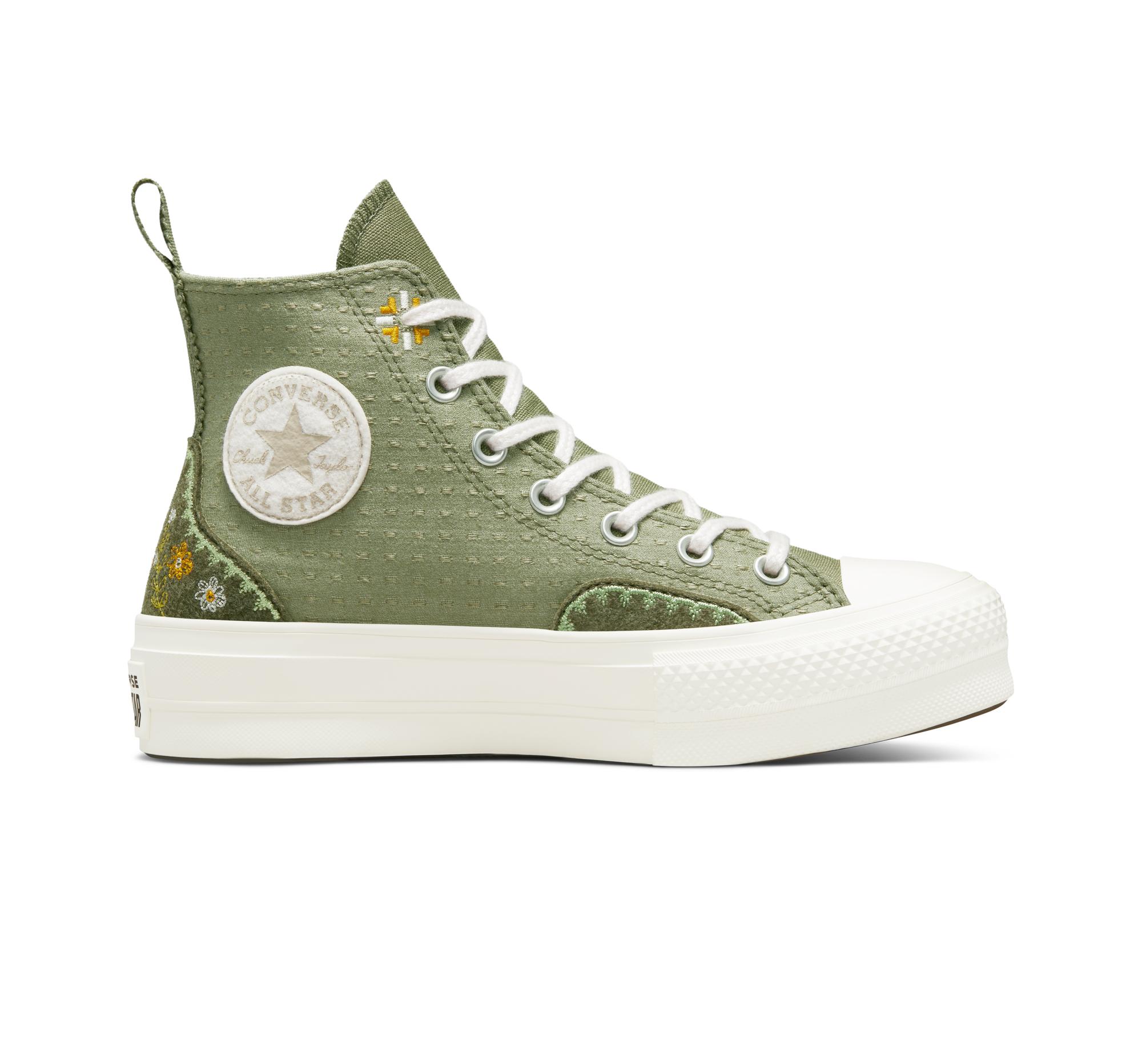 Converse Chuck Taylor All Star Lift Platform Autumn Embroidery in Green ...