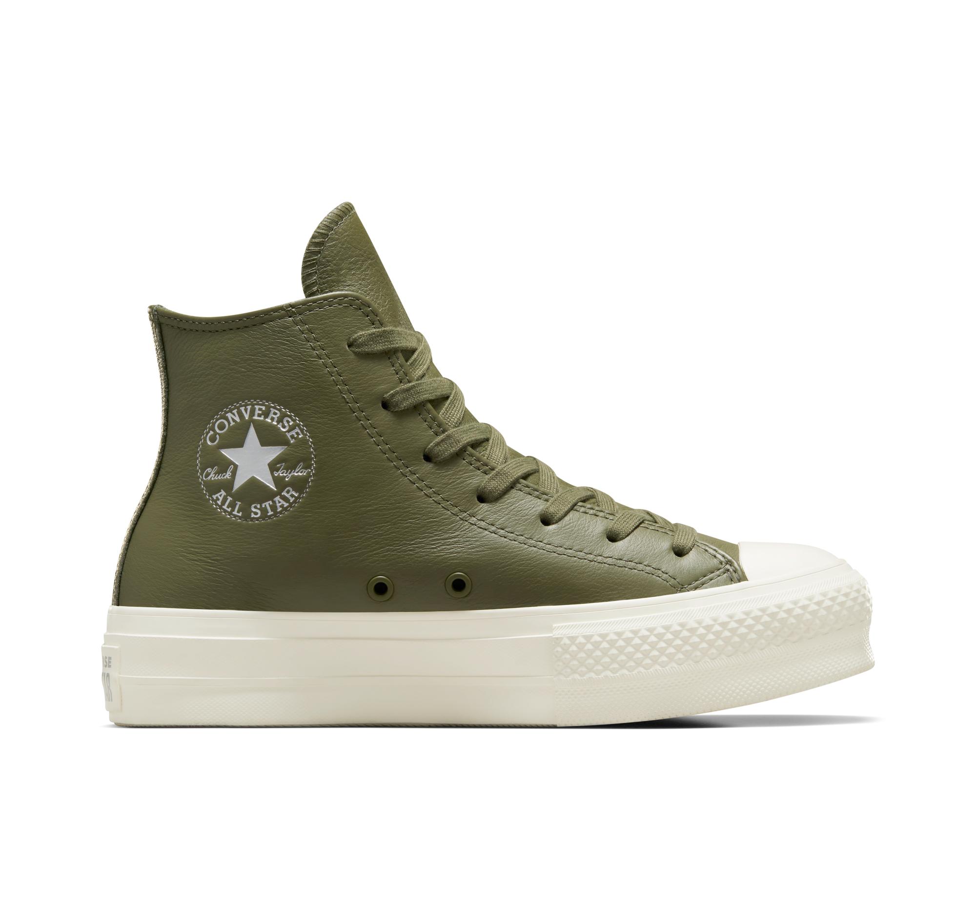 Converse Chuck Taylor All Star Lift Platform Leather in Green | Lyst