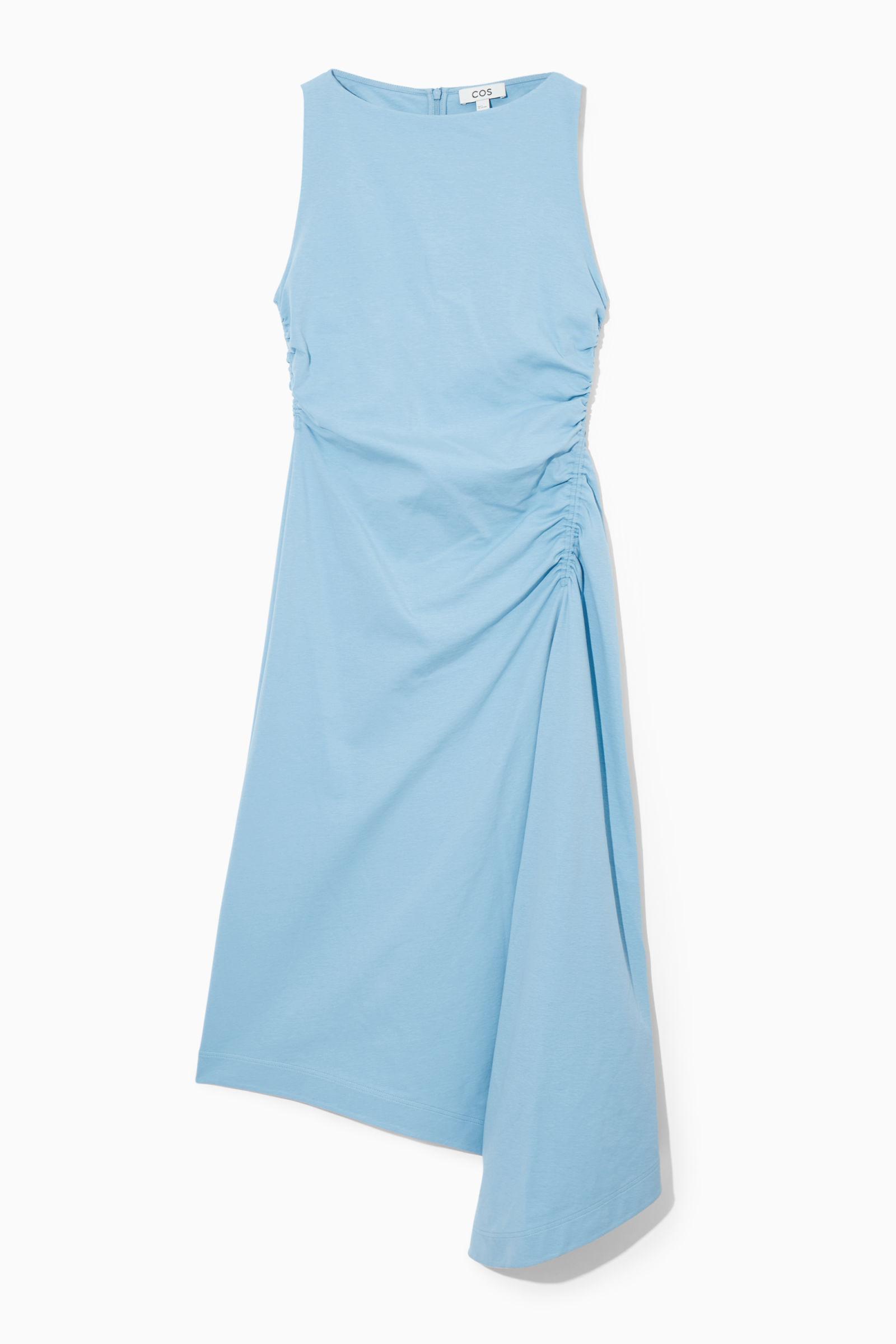 COS Asymmetric Gathered Midi Dress in Blue | Lyst UK