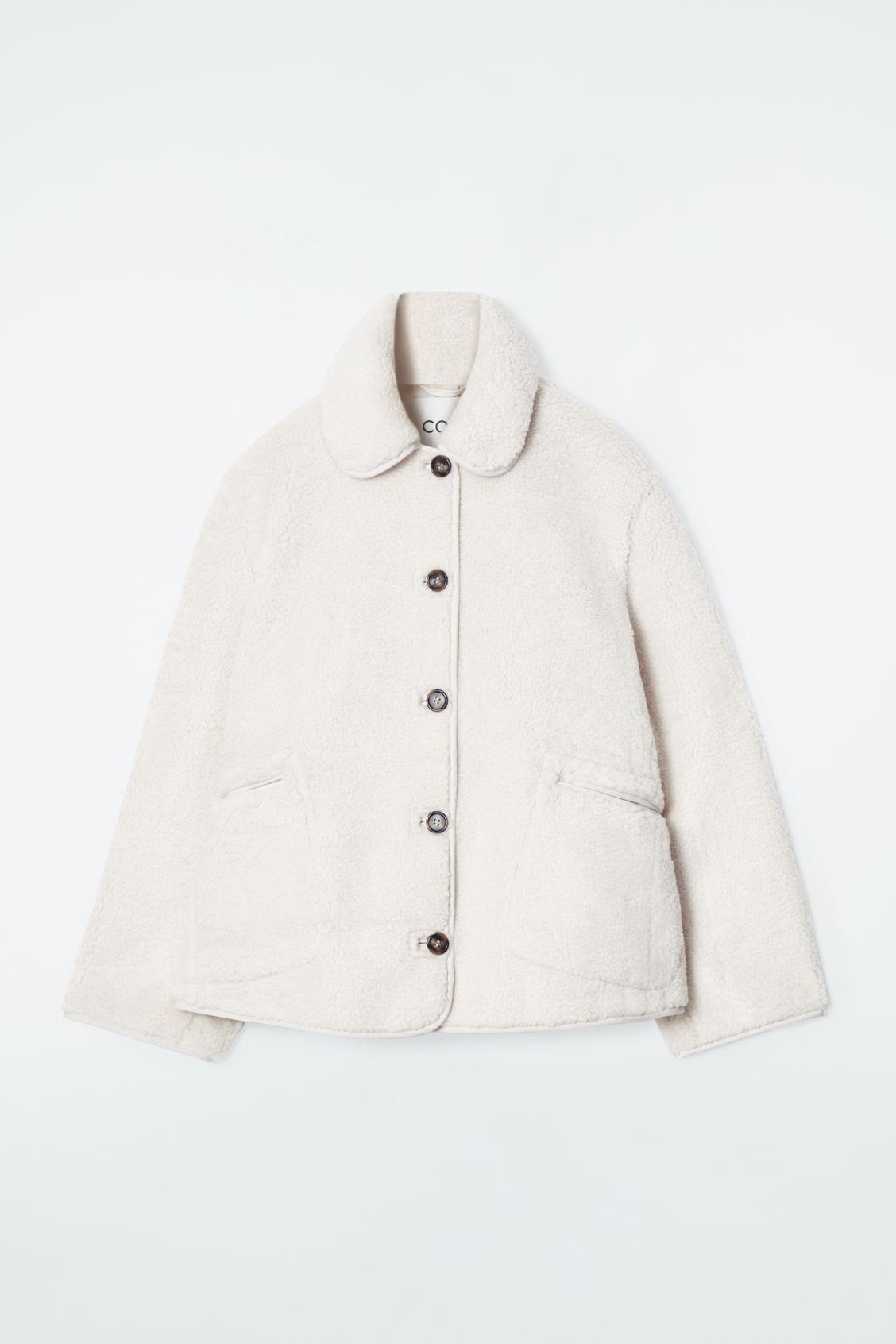 COS Collared Faux Shearling Jacket in Natural | Lyst